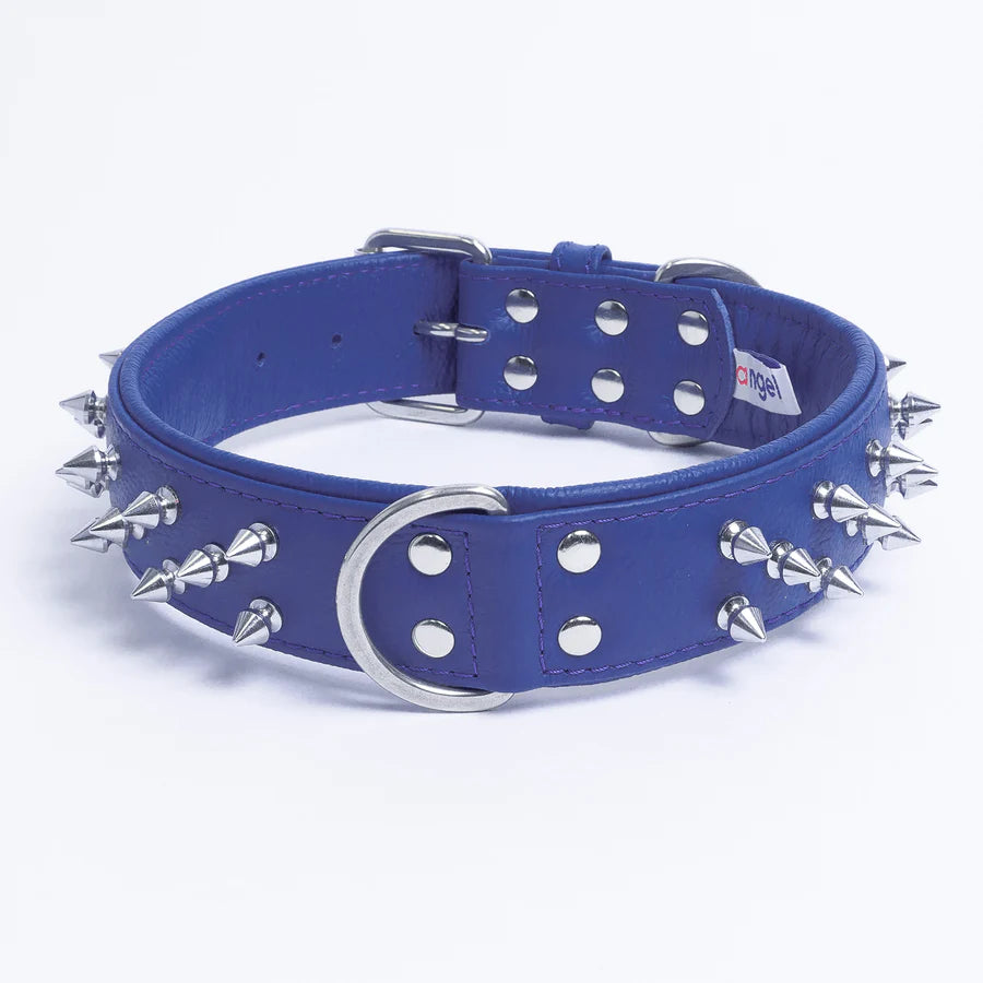 ANGEL "Amsterdam Spiked" Leather Collar 22" x 1.5" (Cobalt Blue)