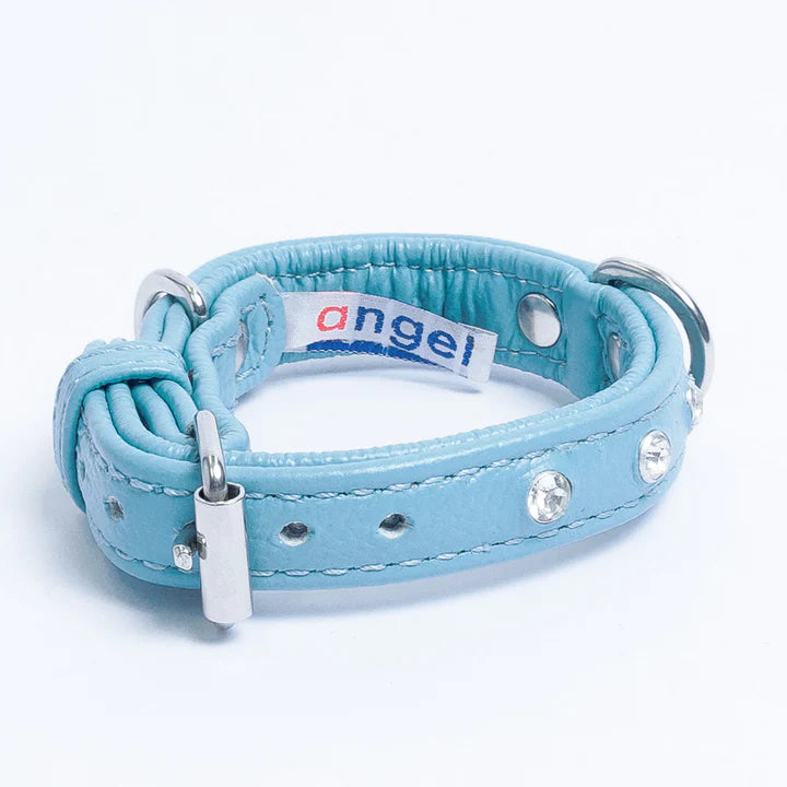 ANGEL "Athens Replica Diamonds" Leather Collar 12" x 5/8" (Baby Blue)
