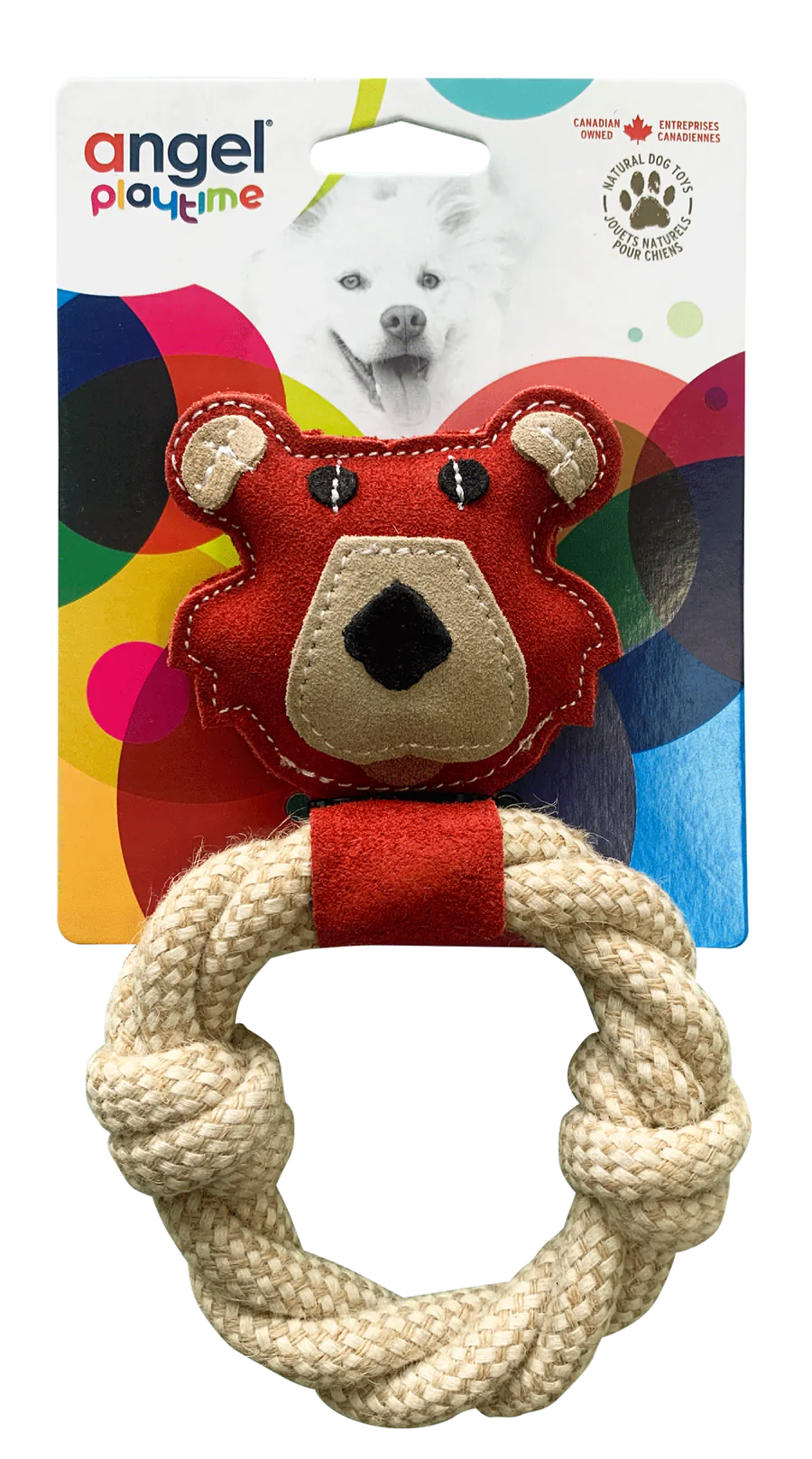 Angel "Playtime" Suede Bear & Rope Natural Dog Toy XS-SM