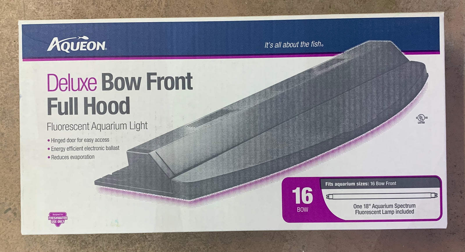 Aqueon Deluxe BOW FRONT Fluorescent Full Hood 16 Gallon Full Hood - 21