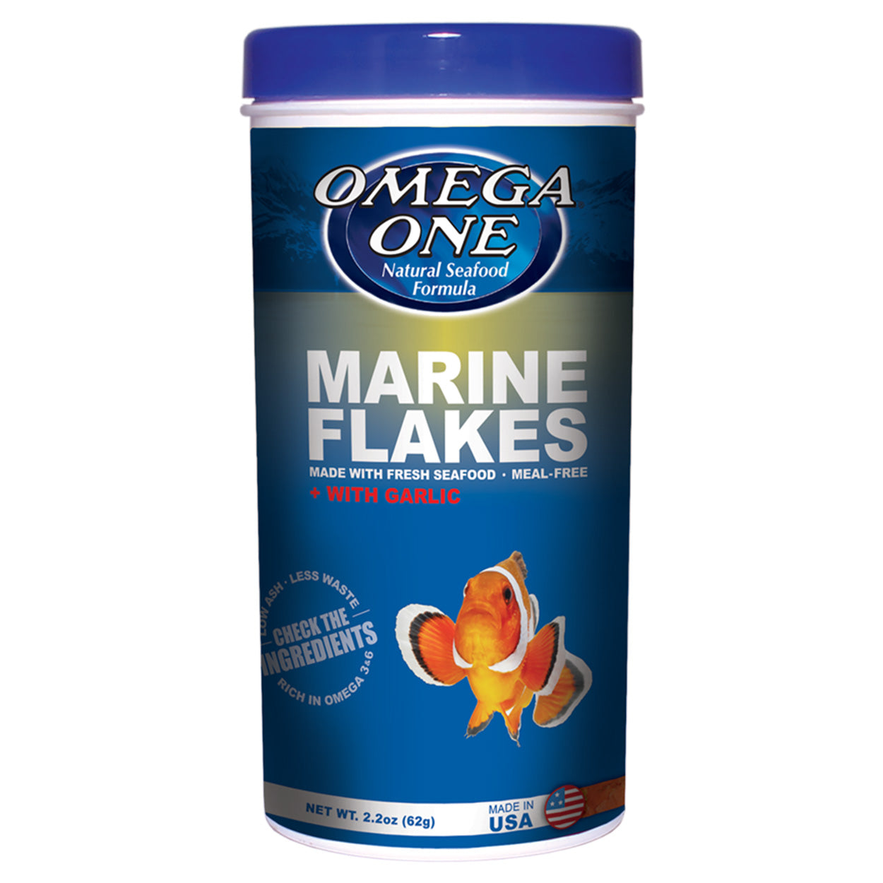 Omega One Marine Flakes 62g (2.2oz) - Fresh Seafood Formula With Garli